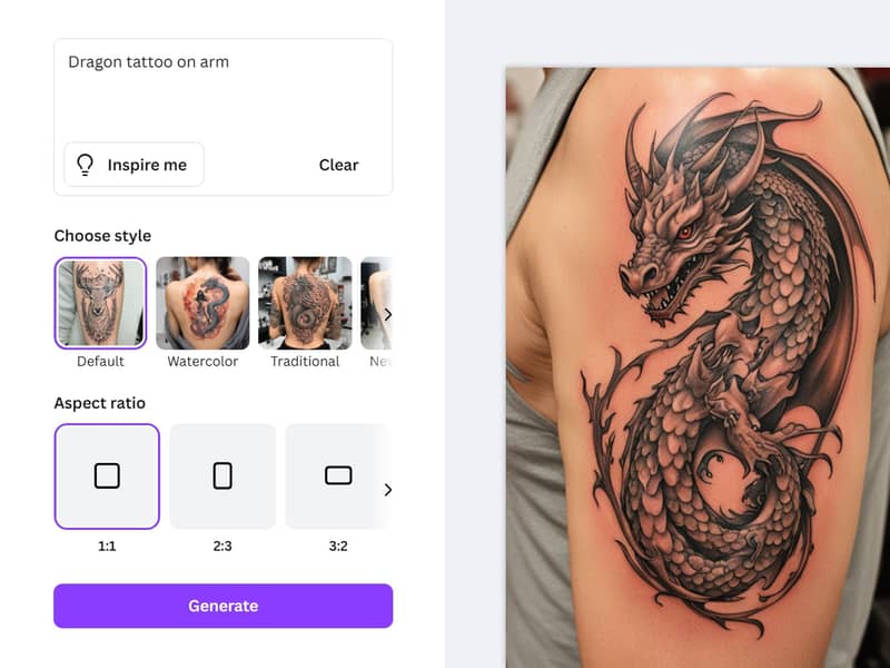Generatore di Tatuaggi AI Gratuito - Crea Design di Tatuaggi Personalizzati