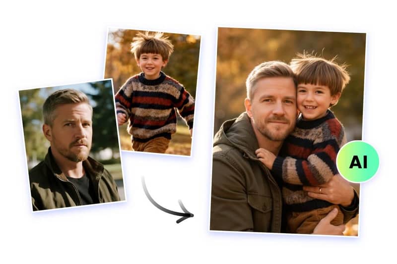 Gratis foto sammensætningsværktøj – Bland flere billeder online